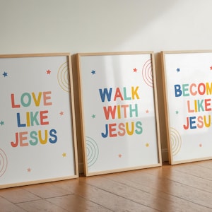 Set of 3 Colorful Christian Wall Art for Kids Ministry Decor Church ...