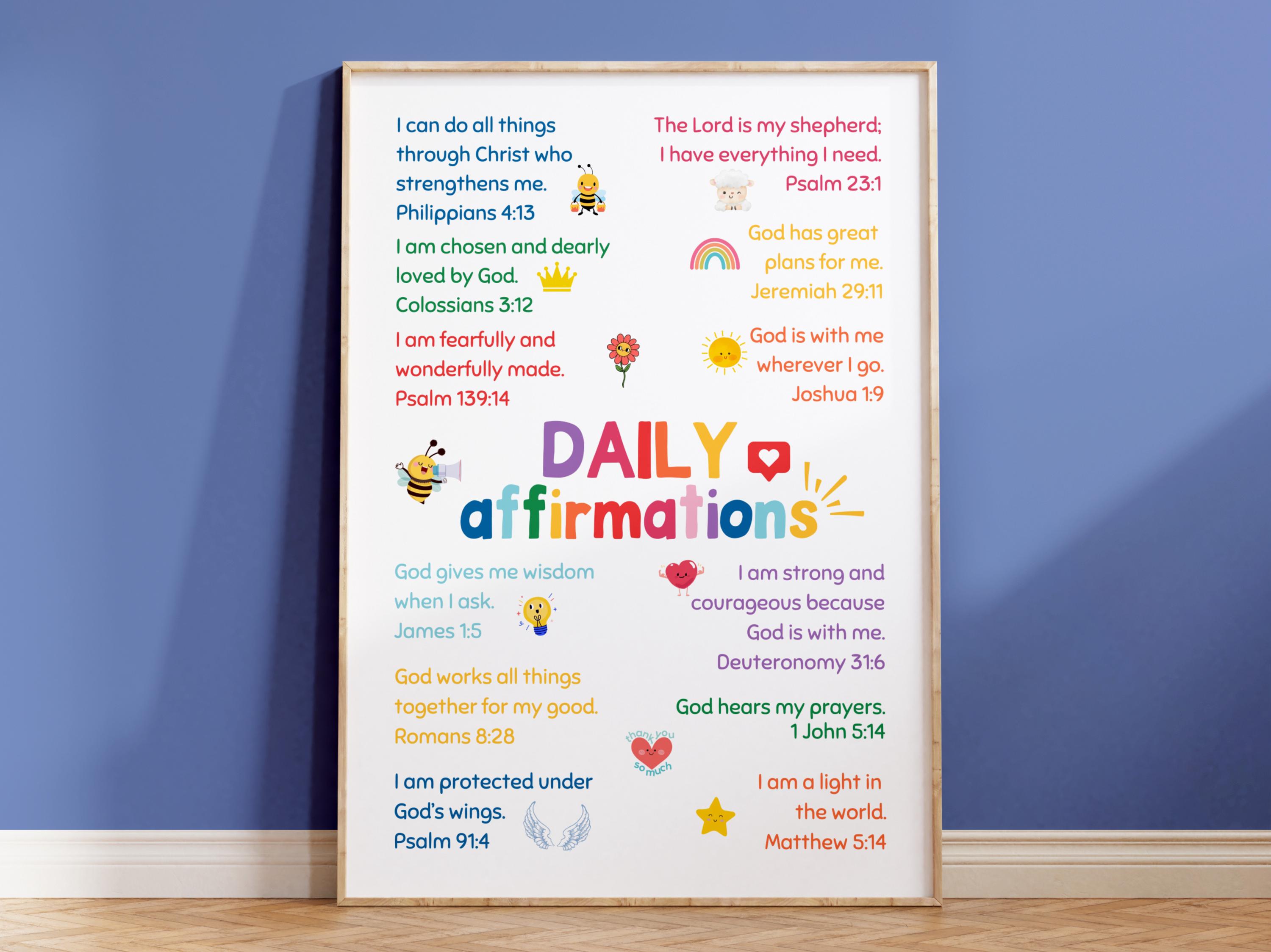 Daily Bible Affirmations for Kids Colorful Children Bible Verse Wall ...
