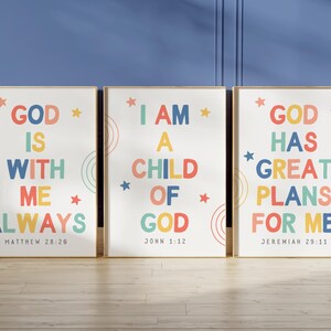 Set of 3 Colorful Children Bible Verse Wall Art Prints Christian ...