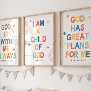 Set of 3 Colorful Children Bible Verse Wall Art Prints Christian ...