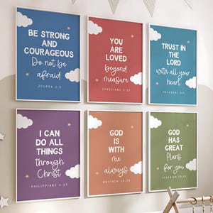 Set of 6 Colorful Children Bible Verse Wall Art Christian Playroom ...