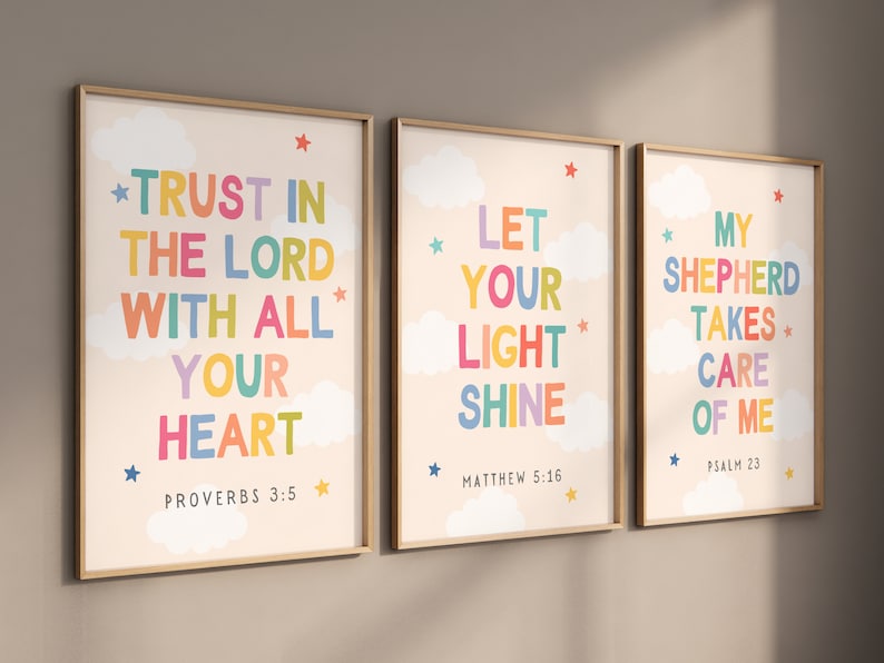 Set of 3 Colorful Children Bible Verse Wall Art Prints Christian ...