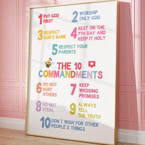 Ten Commandments for Kids Poster Colorful Children Bible Verse Wall Art ...