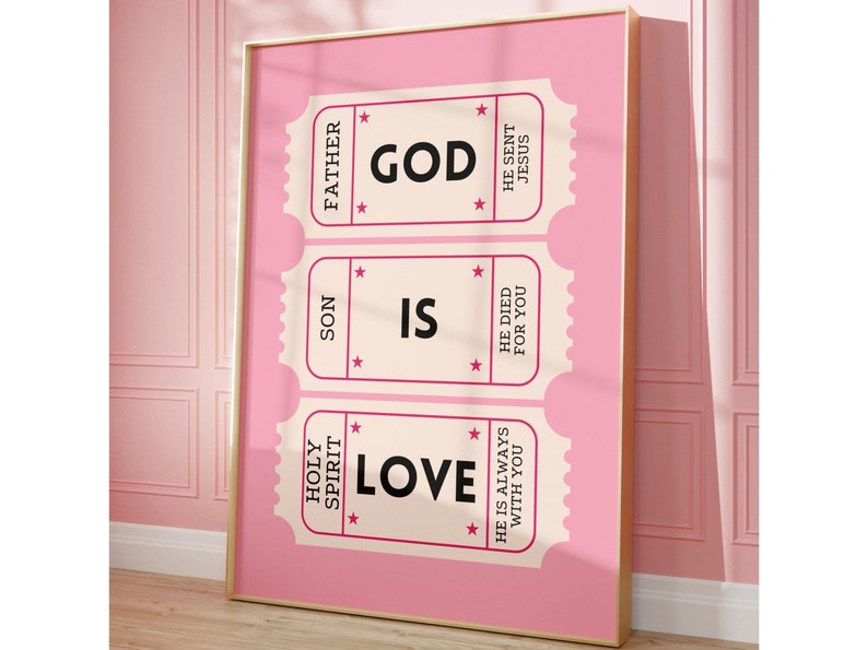 Pink Girly Christian Wall Art God is Love Poster Trendy Christian Wall ...