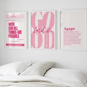 Trendy Pink Girly Christian Wall Art Set of 3 God is Good All the Time ...