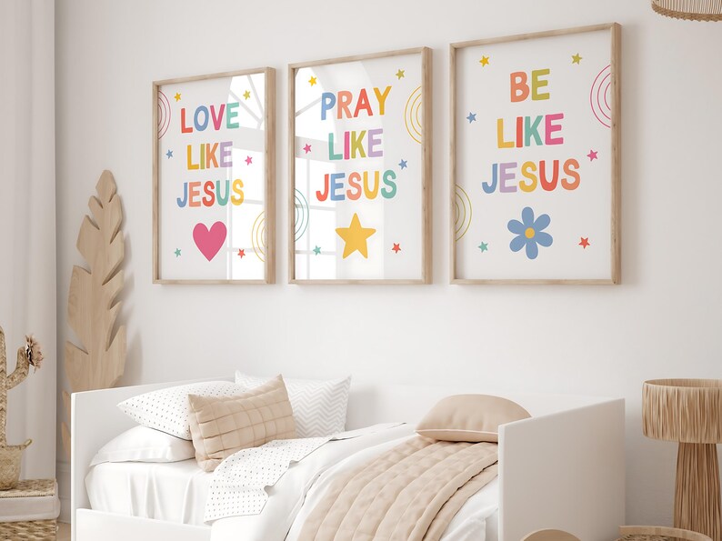 Set of 3 Colorful Christian Wall Art for Kids Ministry Decor Christian ...
