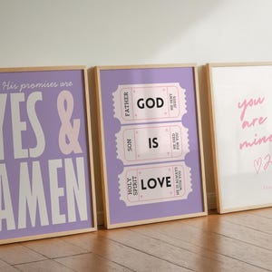 Set of 3 Purple Pink Girly Christian Wall Art Lavender God is Love ...
