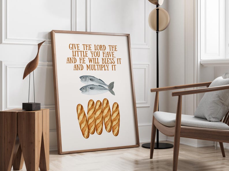 5 Loaves and 2 Fish Print Jesus Feeds 5000 Poster Cool Christian Prints ...