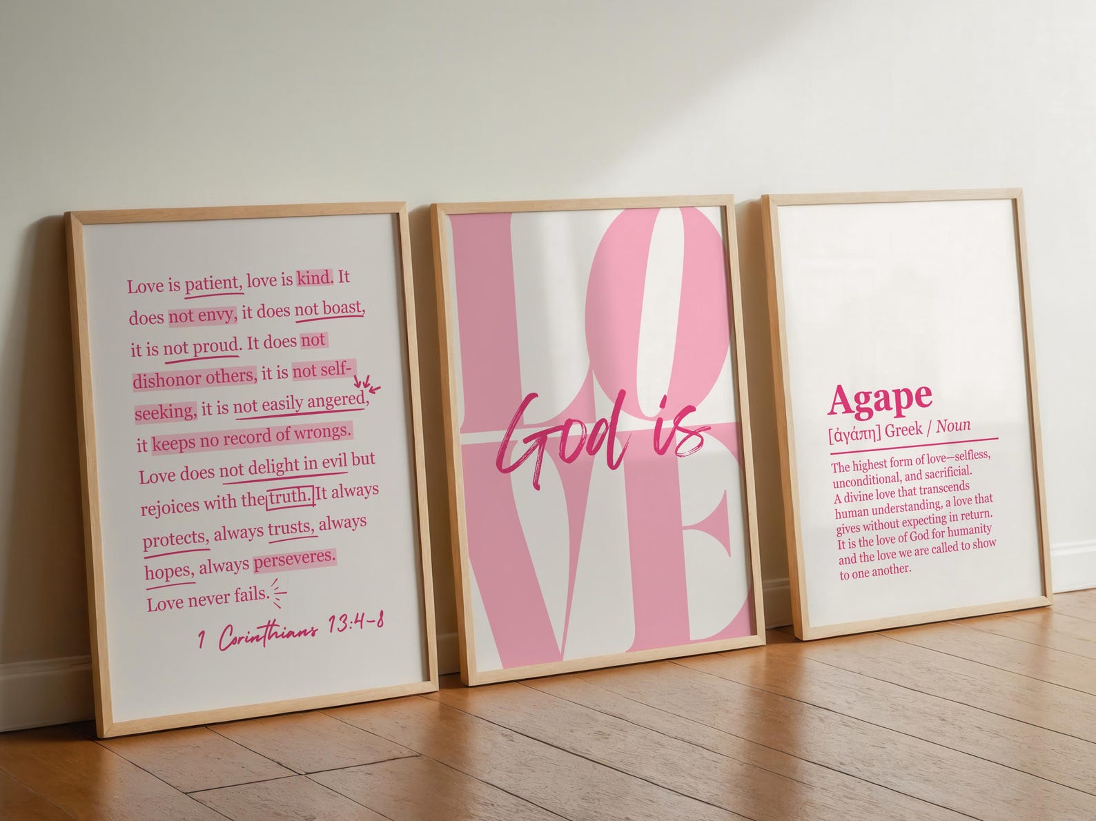 Set of 3 Pink Girly Christian Wall Art Trendy Christian Wall Art God is ...