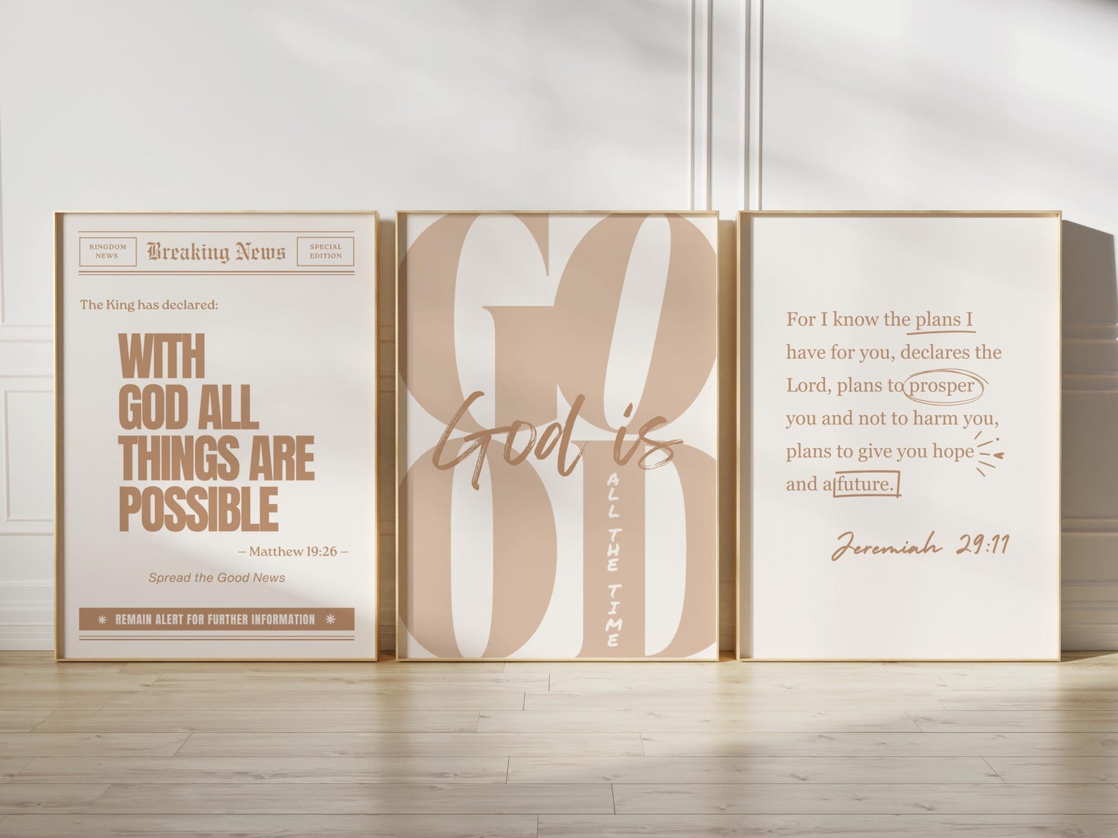 Set of 3 Neutral Aesthetic Bible Verse Poster Bundle God is Good All ...