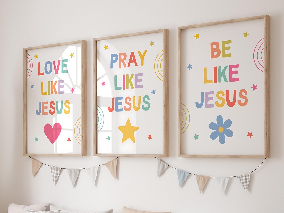 Set of 3 Colorful Christian Wall Art for Kids Ministry Decor Christian ...