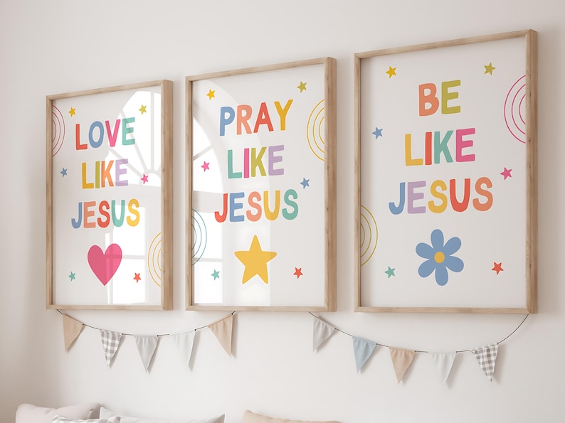 Set of 3 Colorful Christian Wall Art for Kids Ministry Decor Christian ...