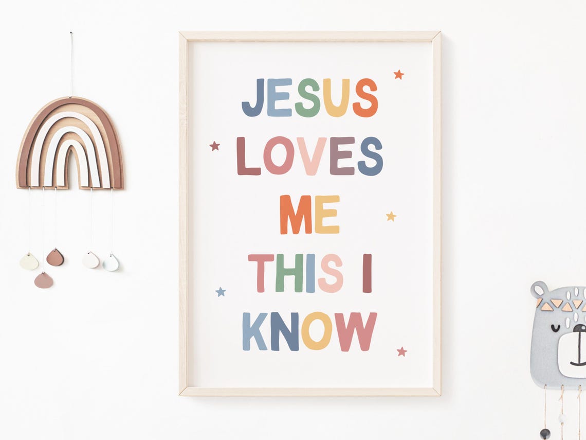 Jesus Loves Me This I Know Print Colorful Children Bible Verse Wall Art ...