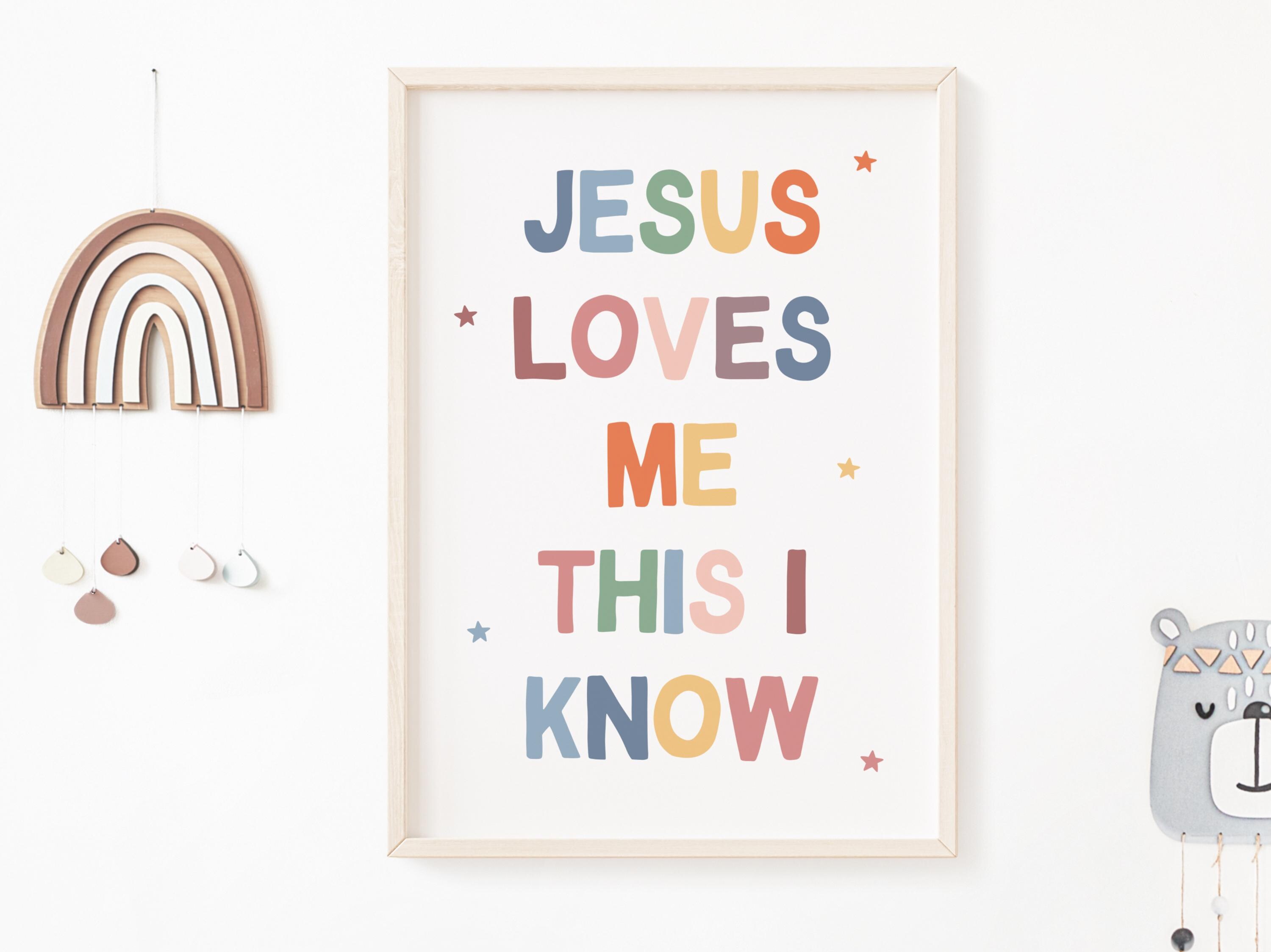 Jesus Loves Me This I Know Print Colorful Children Bible Verse Wall Art ...