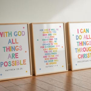 Set of 3 Colorful Children Bible Verse Wall Art for Kids Ministry Decor ...