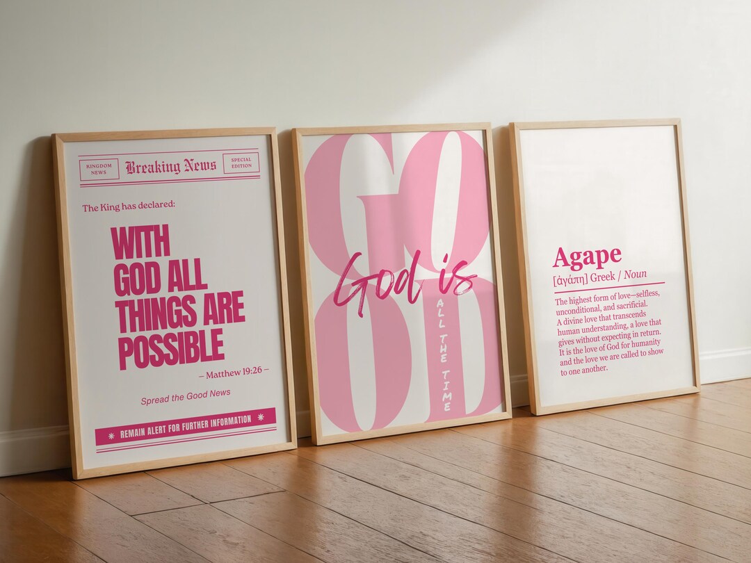 Trendy Pink Girly Christian Wall Art Set of 3 God is Good All the Time ...