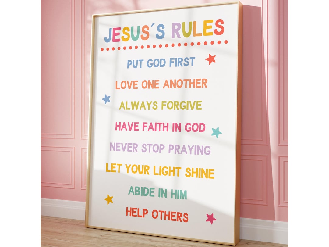 Colorful Jesus Teaching Art Christian Classroom Rules Poster Kids ...