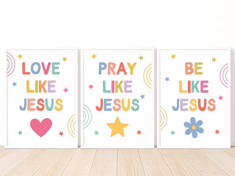 Set of 3 Colorful Christian Wall Art for Kids Ministry Decor Christian ...