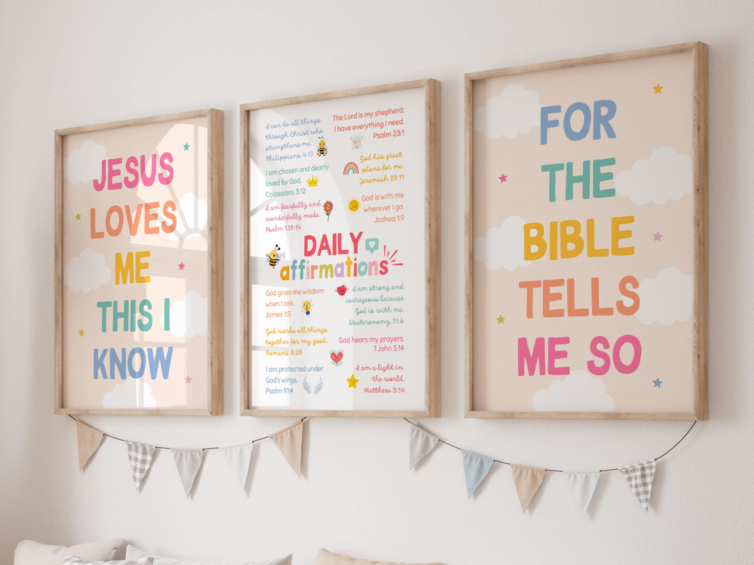 Set of 3 Jesus Loves Me This I Know Print Daily Bible Affirmations for ...