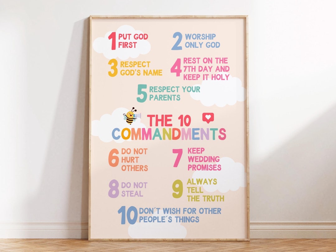 Ten Commandments for Kids Poster Colorful Children Bible Verse Wall Art ...