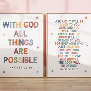 Set of 3 Colorful Children Bible Verse Wall Art for Kids Ministry Decor ...