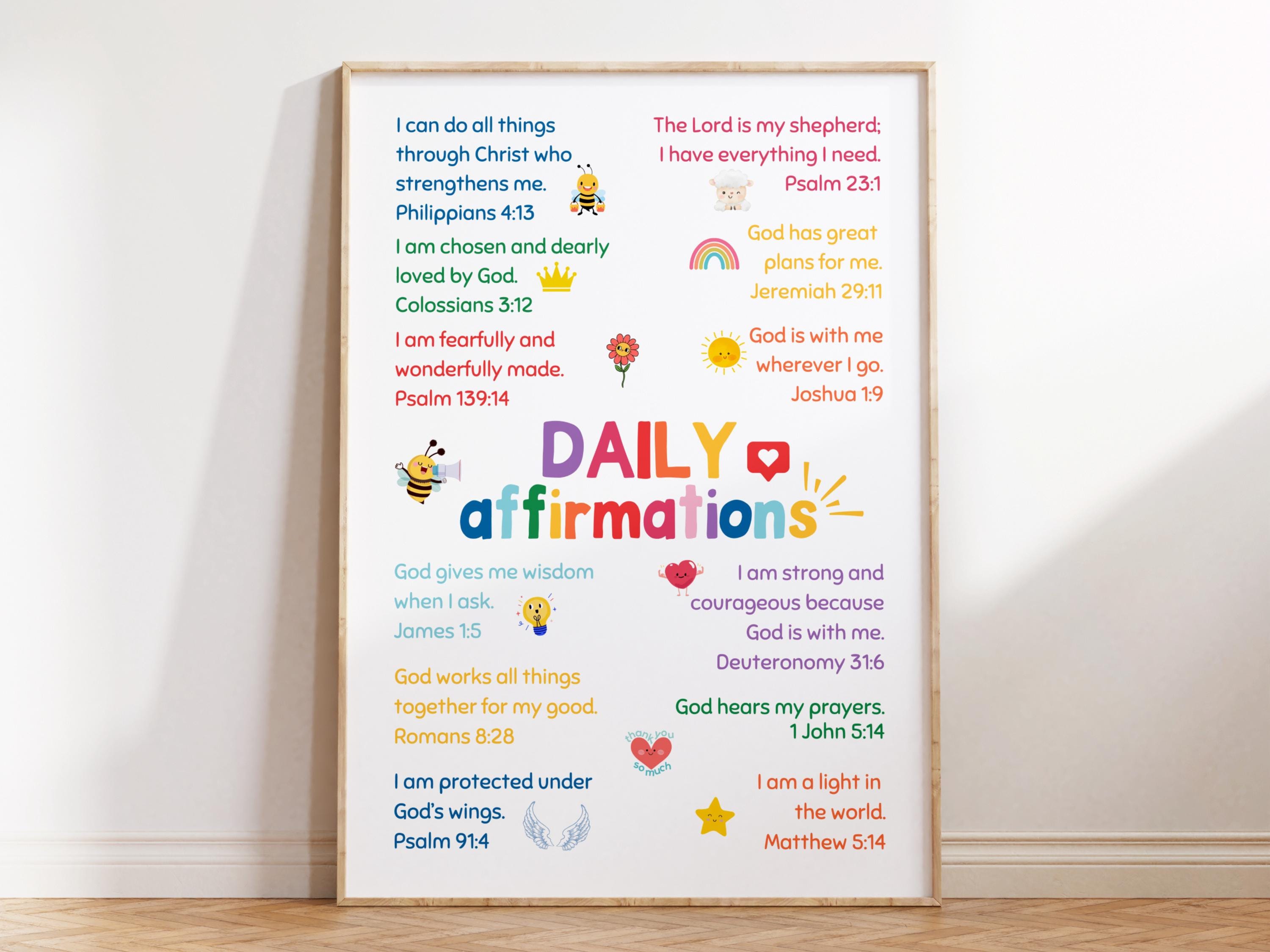 Daily Bible Affirmations for Kids Colorful Children Bible Verse Wall ...