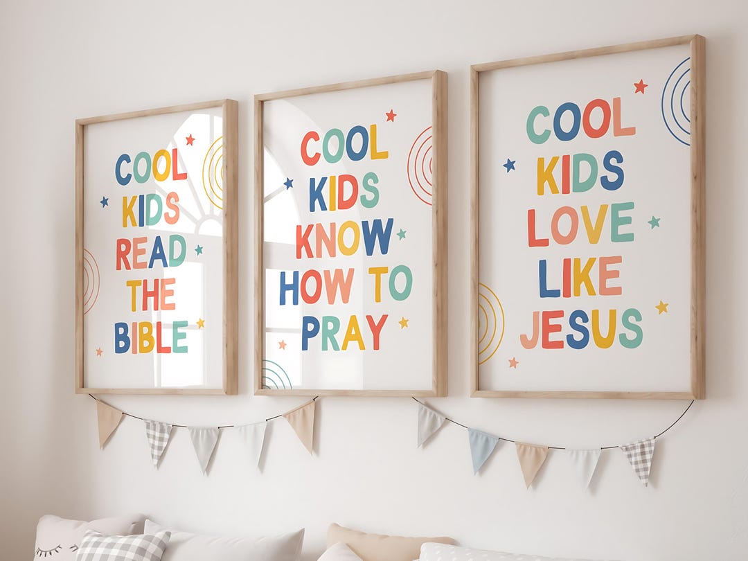 Set of 3 Cool Kids Christian Playroom Decor Colorful Wall Art for Kids ...