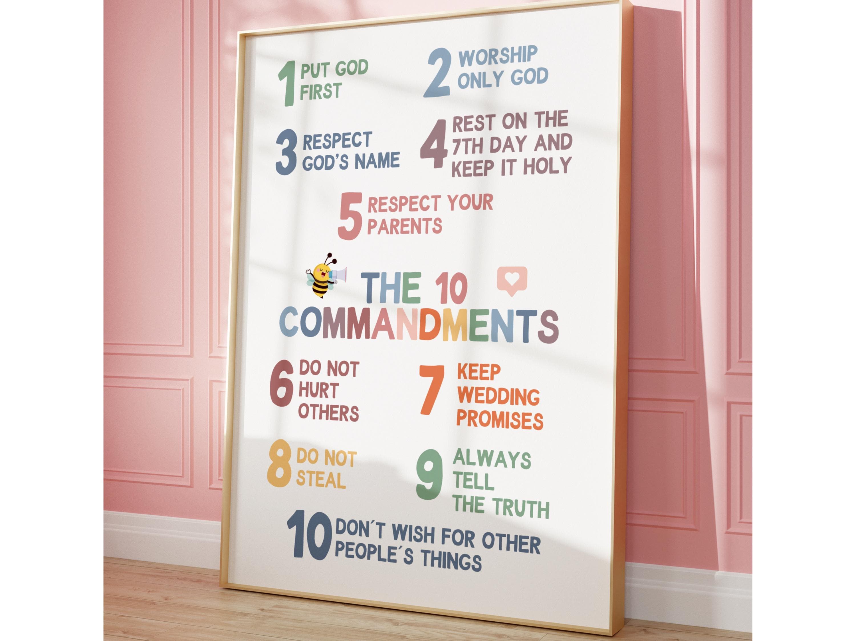Ten Commandments for Kids Poster Colorful Children Bible Verse Wall Art ...