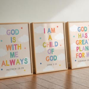 Set of 6 Colorful Children Bible Verse Wall Art for Kids Ministry Decor ...