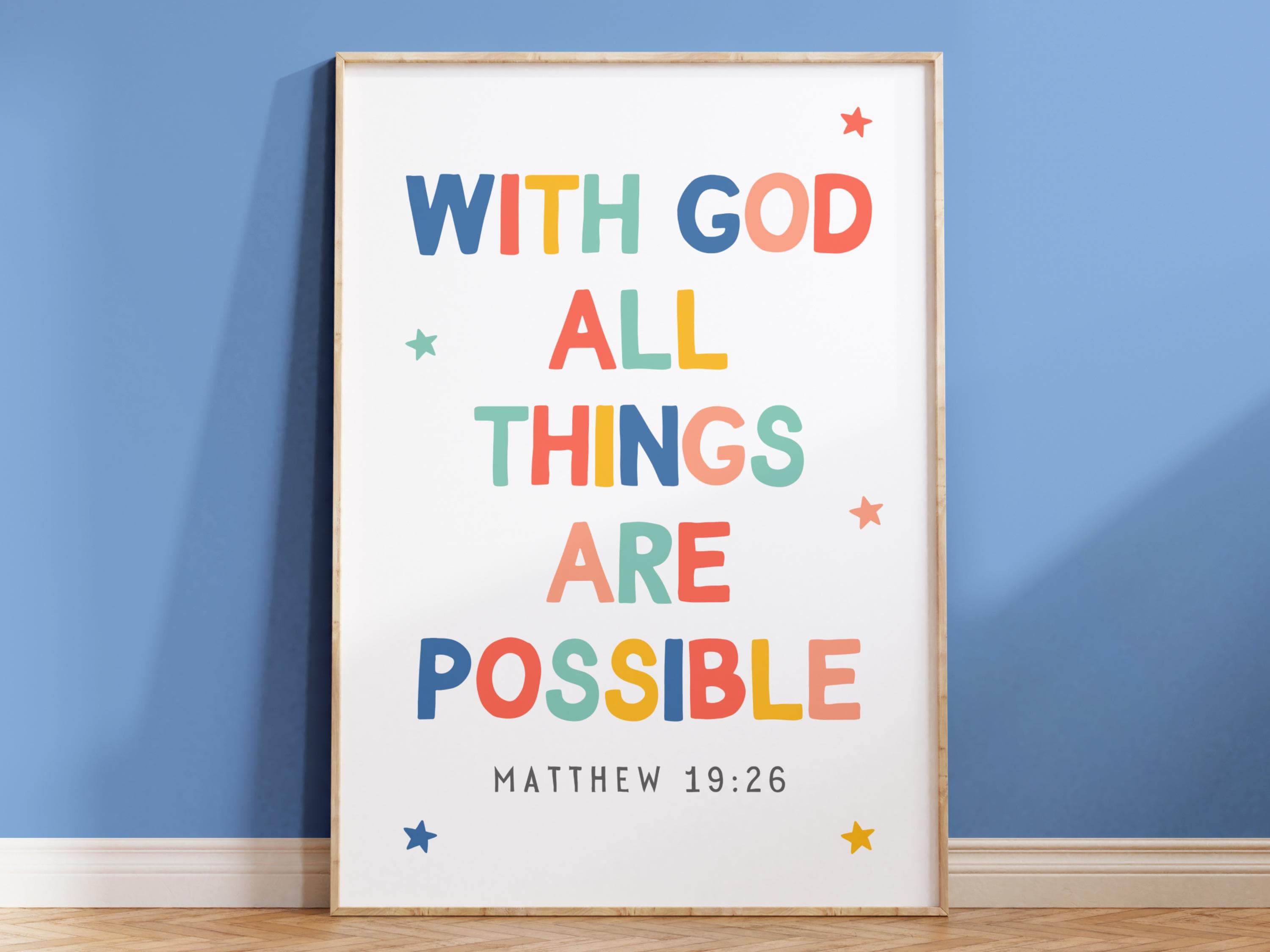 With God All Things Are Possible Poster Colorful Children Bible Verse ...