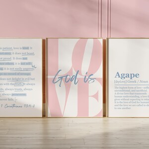 Set of 3 Blue and Pink Girly Christian Wall Art Trendy Christian Wall ...
