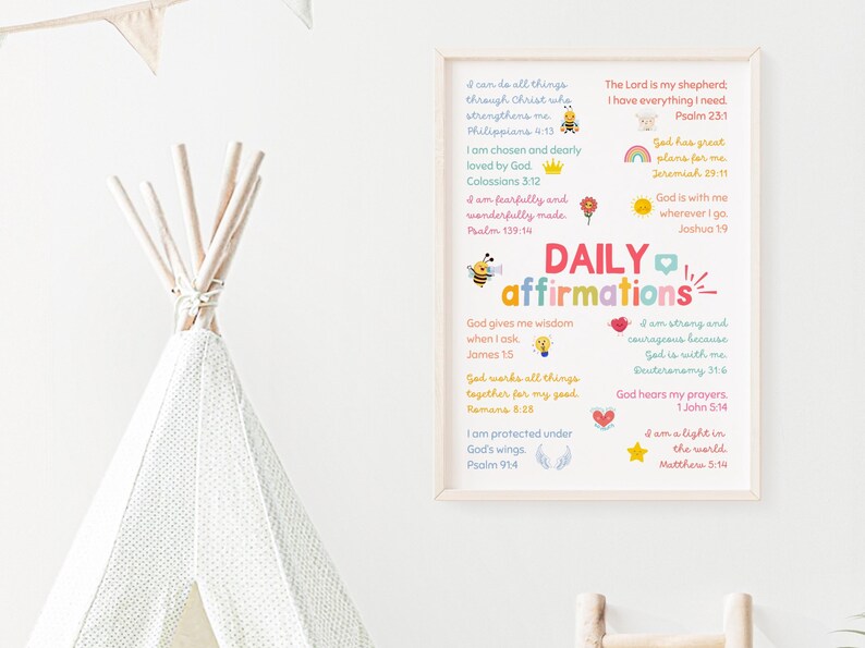Daily Bible Affirmations for Kids Colorful Children Bible Verse Wall ...