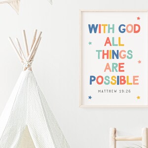 With God All Things Are Possible Poster Colorful Children Bible Verse ...