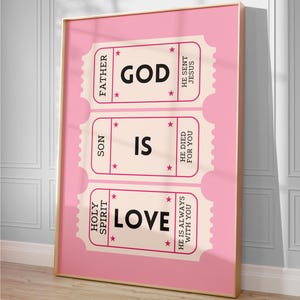 Pink Girly Christian Wall Art God is Love Poster Trendy Christian Wall ...