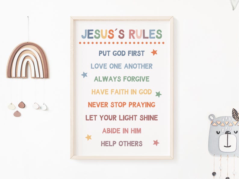 Colorful Jesus Teaching Art Christian Classroom Rules Poster Kids ...