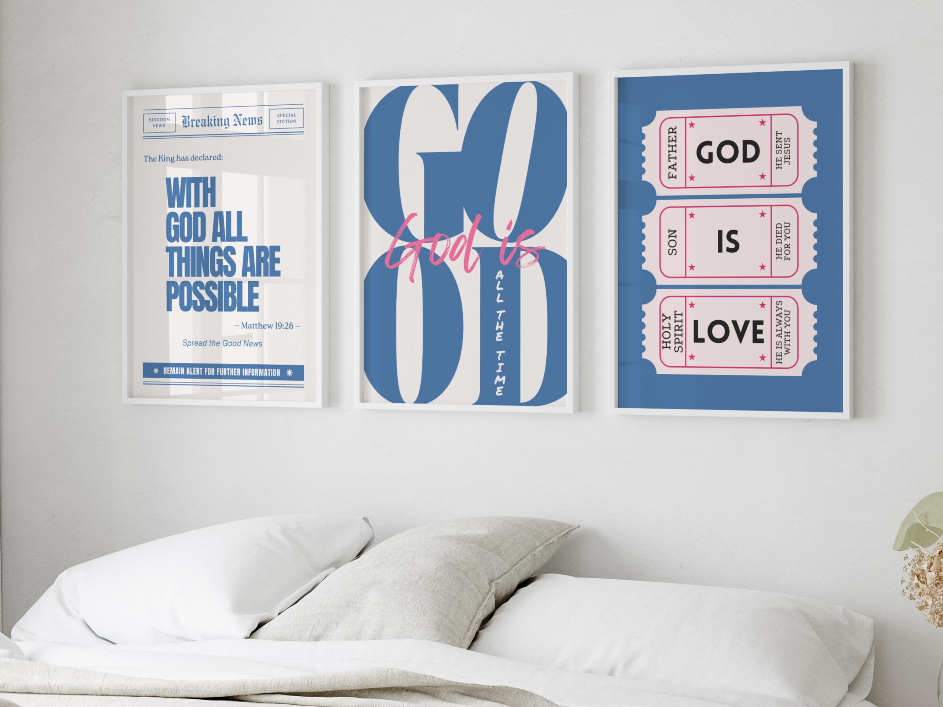 Set of 3 Trendy Christian Wall Art God is Good All the Time Print God ...