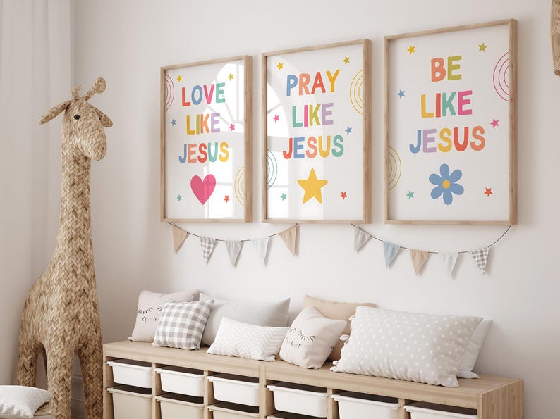 Set of 3 Colorful Christian Wall Art for Kids Ministry Decor Christian ...