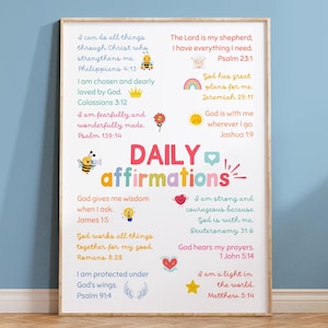 Daily Bible Affirmations for Kids Colorful Children Bible Verse Wall ...