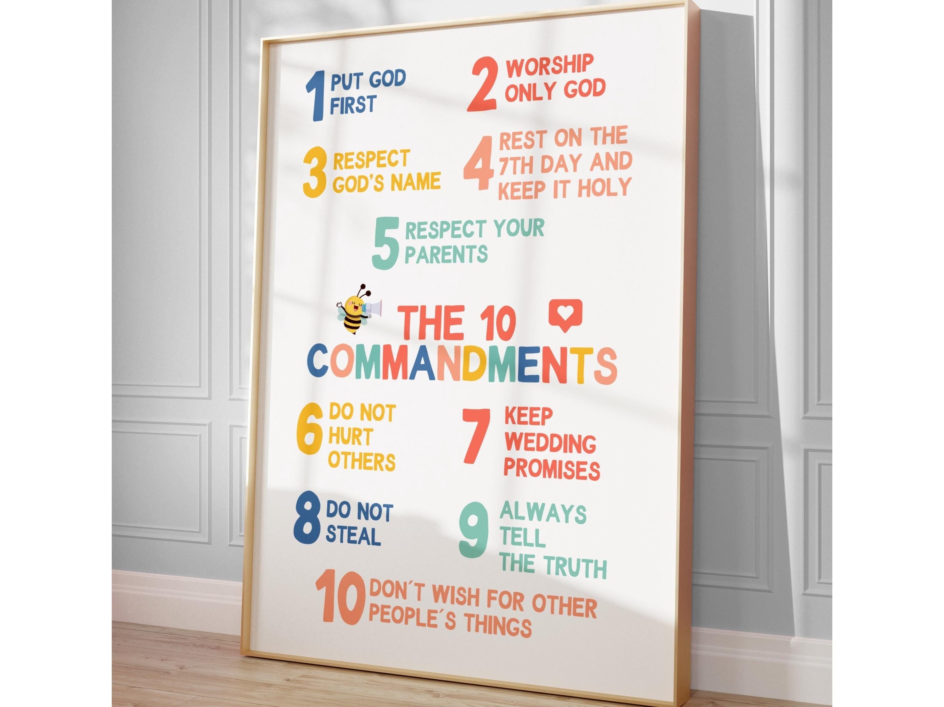 Ten Commandments for Kids Poster Colorful Children Bible Verse Wall Art ...