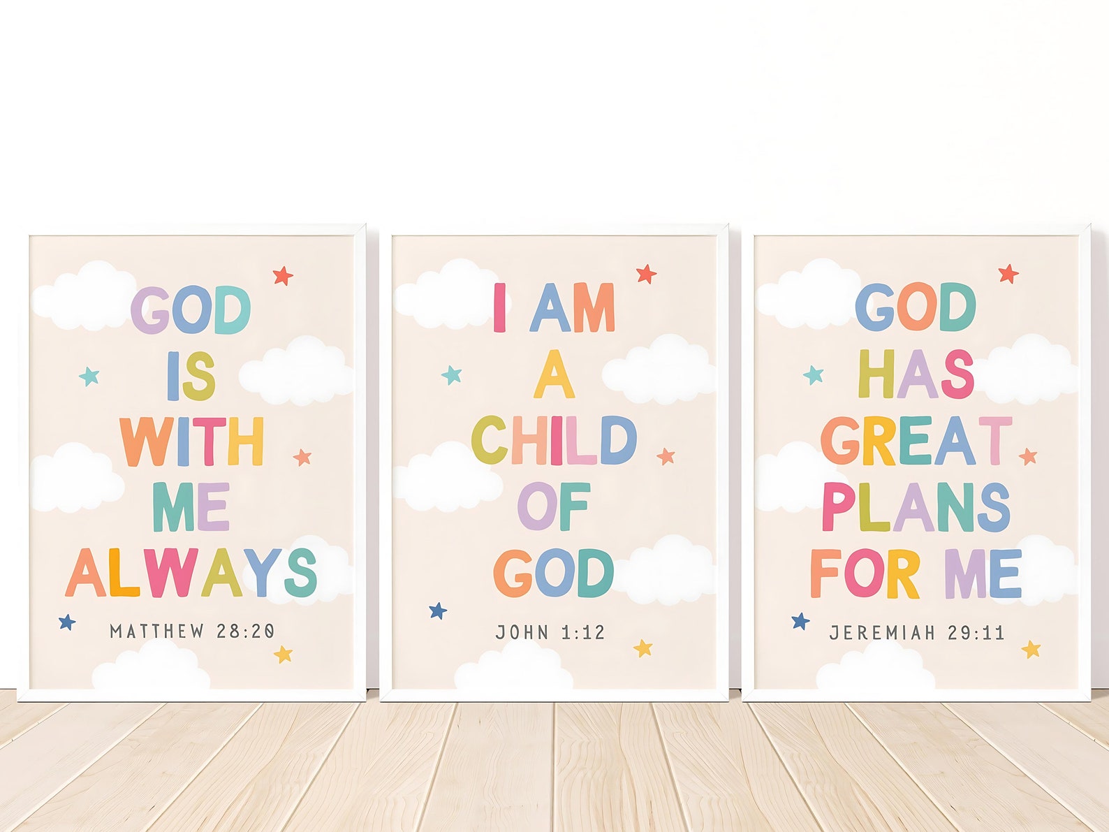 Set of 3 Colorful Children Bible Verse Wall Art Prints Christian ...