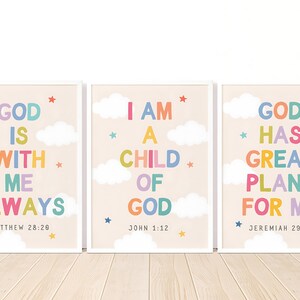 Set of 3 Colorful Children Bible Verse Wall Art Prints Christian ...