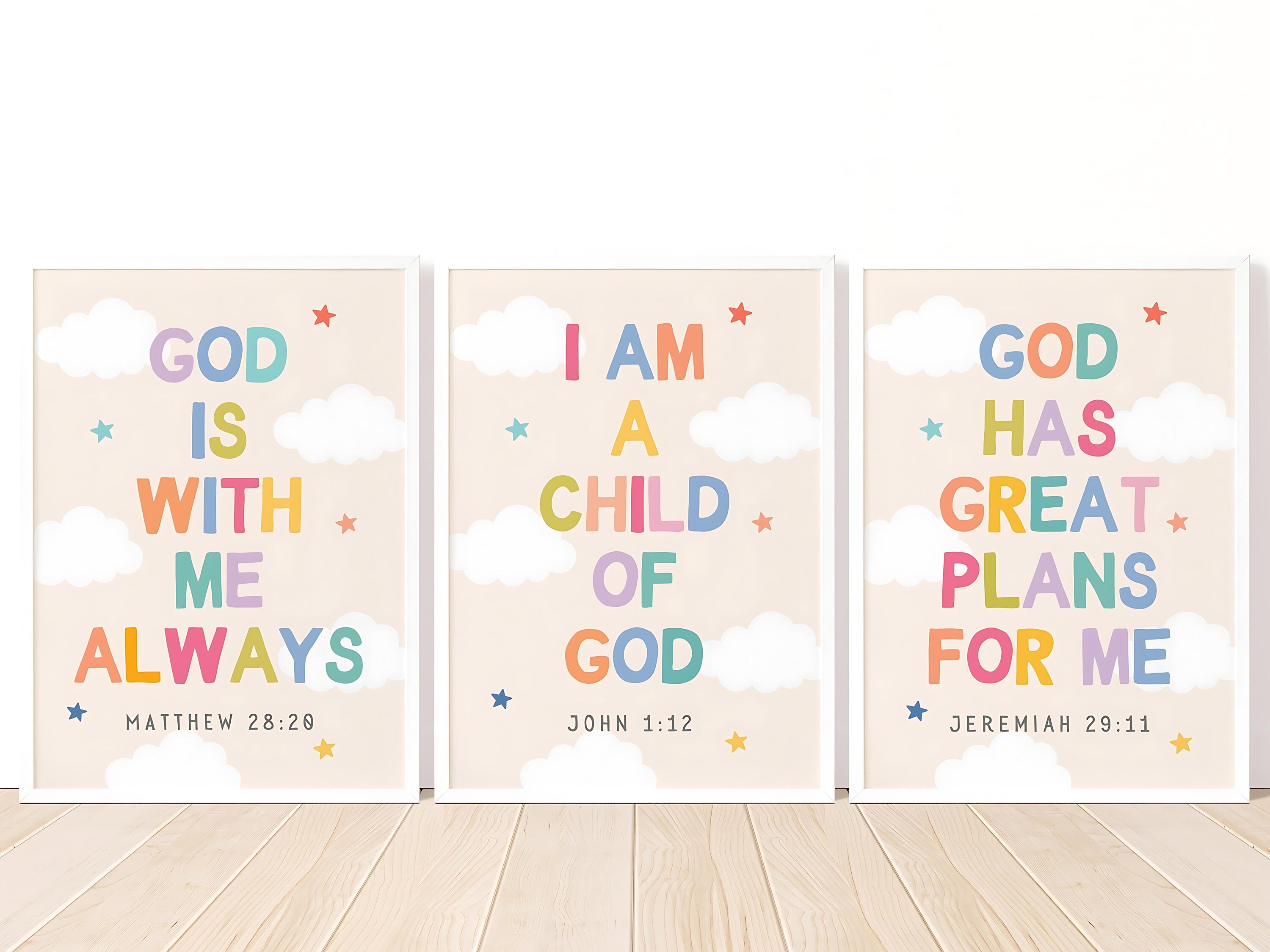 Set of 3 Colorful Children Bible Verse Wall Art Prints Christian ...