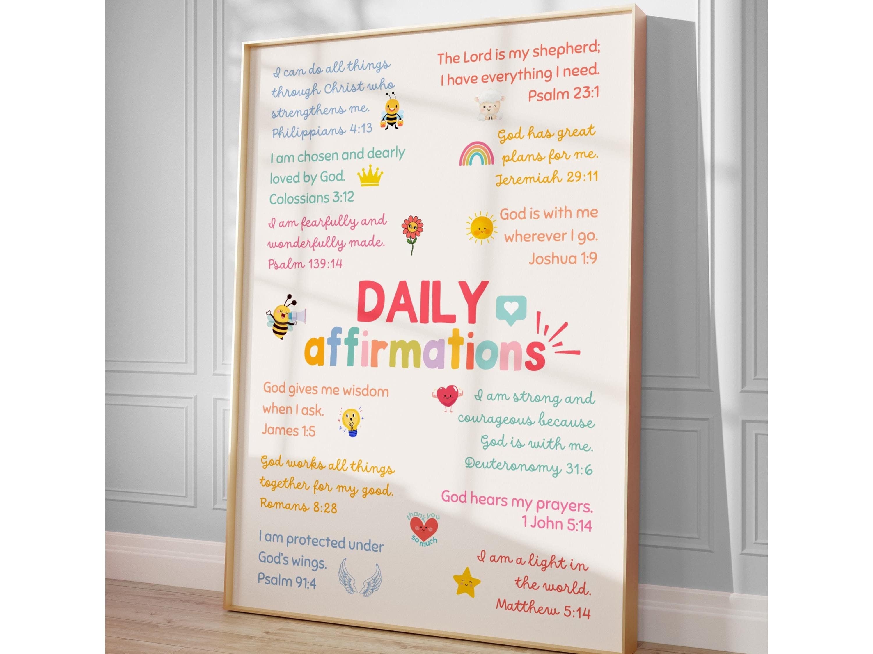 Daily Bible Affirmations for Kids Colorful Children Bible Verse Wall ...