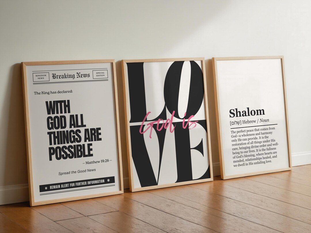 Set of 3 Trendy Christian Wall Art Cool Christian Prints God is Love ...