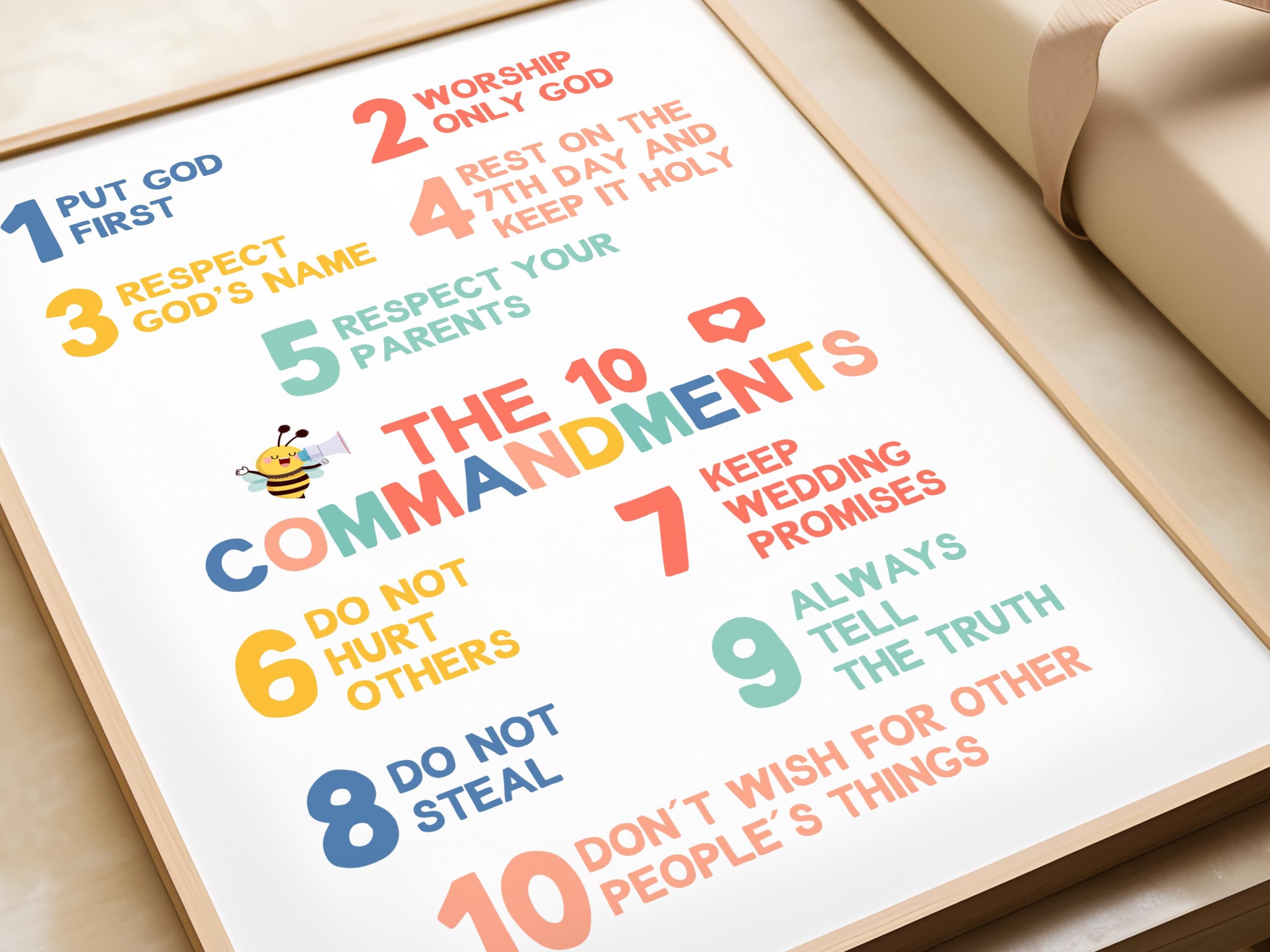 Ten Commandments for Kids Poster Colorful Children Bible Verse Wall Art ...