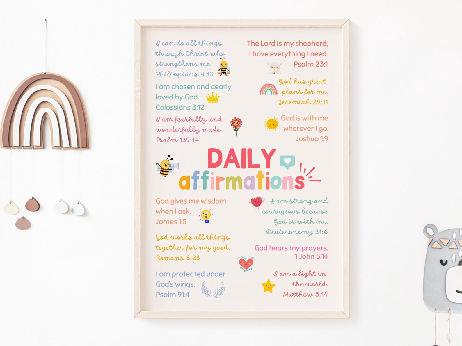 Daily Bible Affirmations for Kids Colorful Children Bible Verse Wall ...