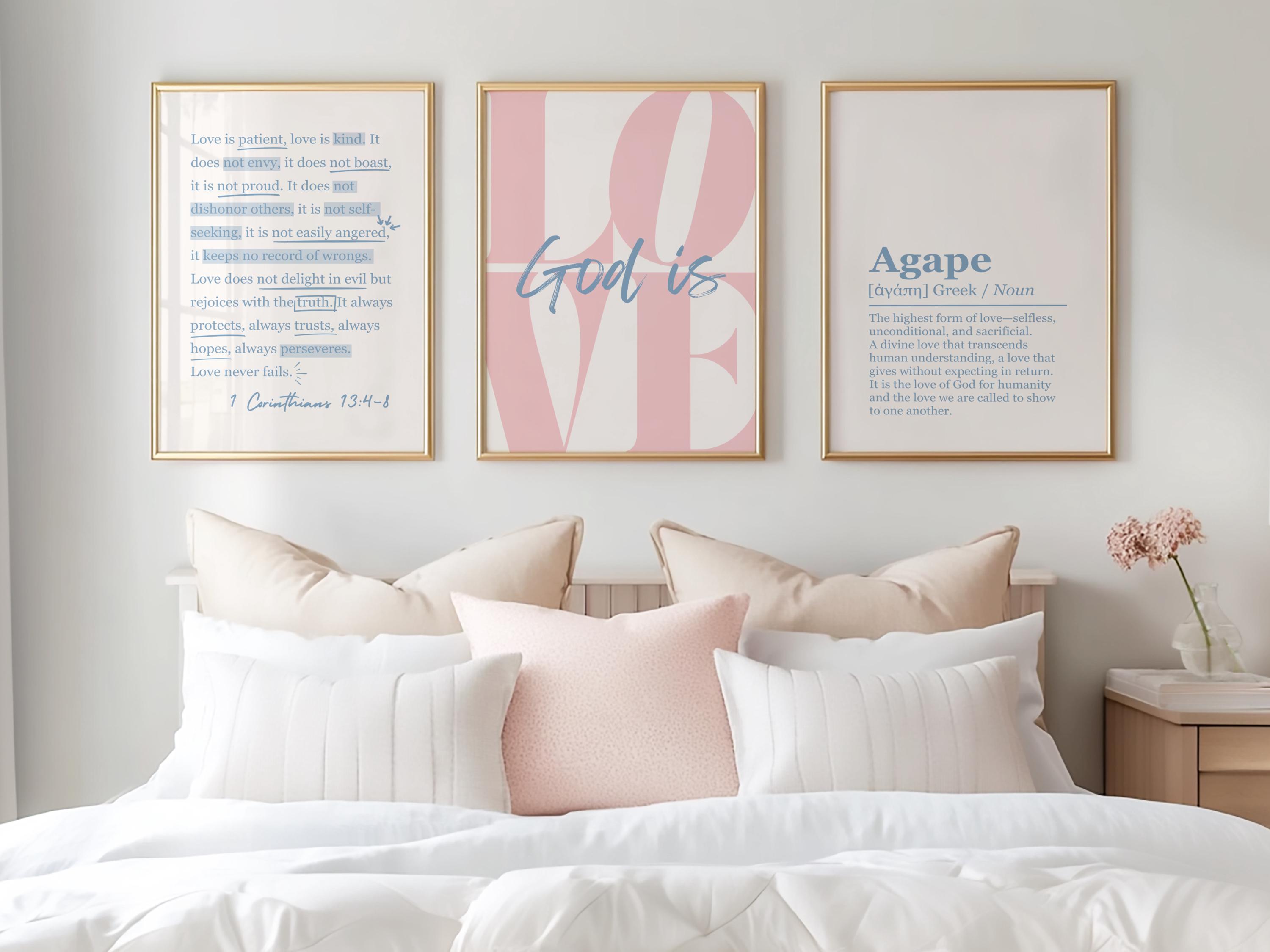 Set of 3 Blue and Pink Girly Christian Wall Art Trendy Christian Wall ...