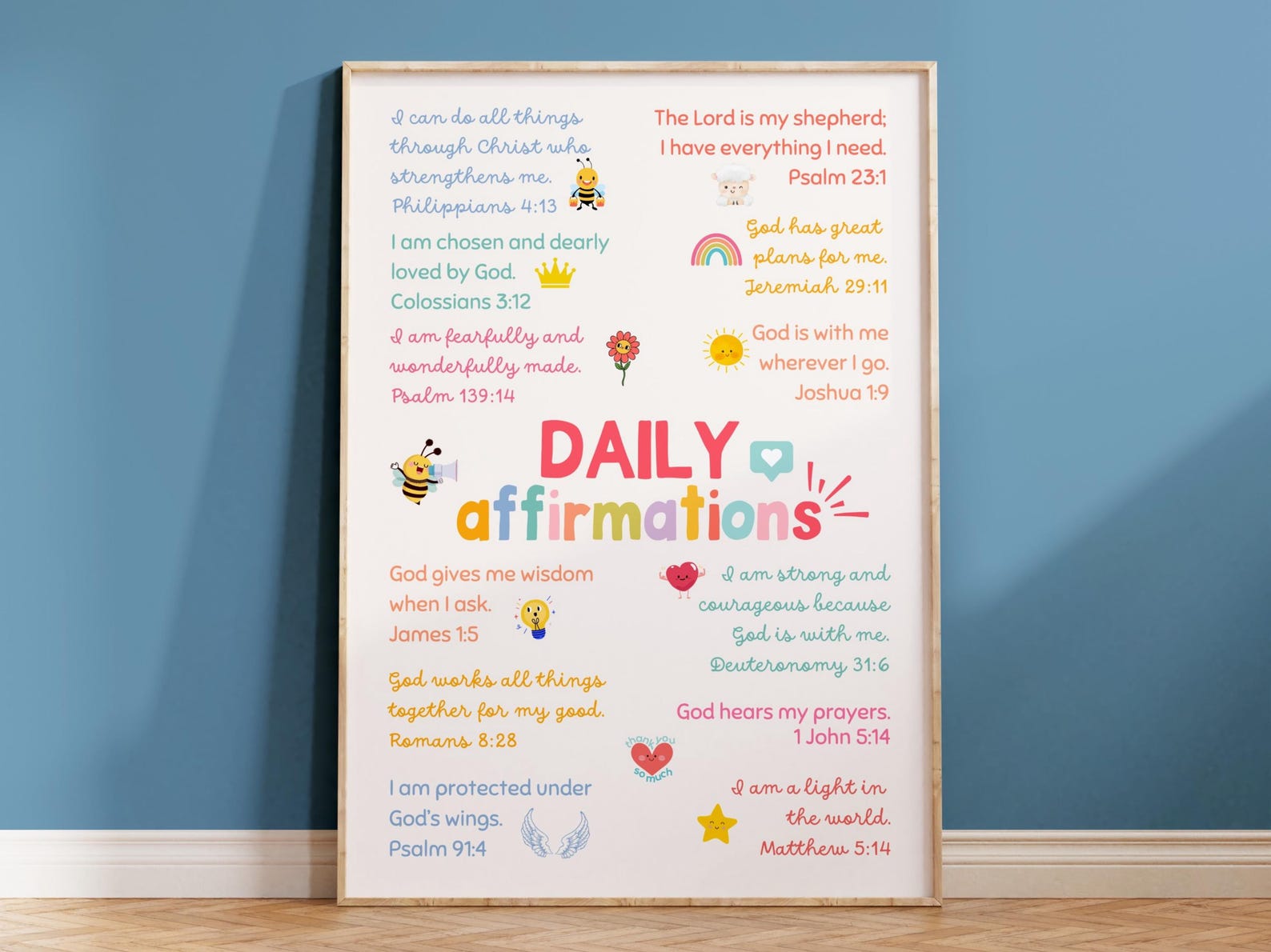 Daily Bible Affirmations for Kids Colorful Children Bible Verse Wall ...