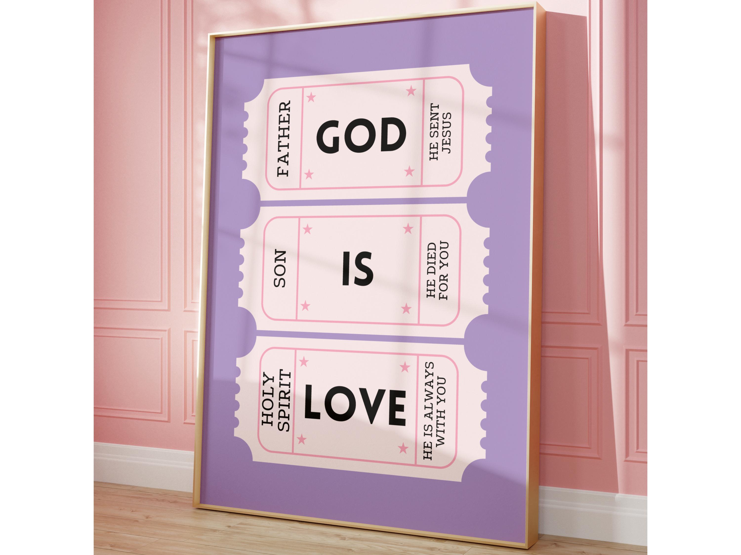 Set of 3 Purple Pink Girly Christian Wall Art Lavender God is Love ...