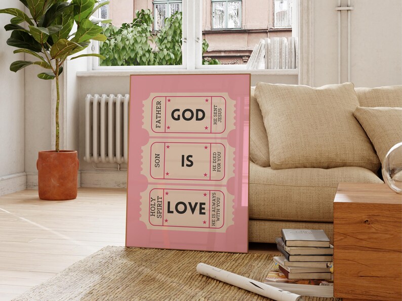 Pink Girly Christian Wall Art God is Love Poster Trendy Christian Wall ...